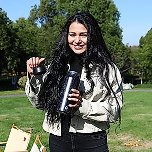 BJPKPK Insulated Water Bottles with Straw Lid, 32oz Metal Large Water Bottle with 3 Lids, Reusable Leak Proof BPA Free Thermos, Stainless Steel Canteen Water Bottle for Sports, Gym & Travel-Midnight