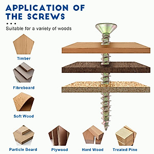 NINDEJIN Flat Head Wood Screws Assortment Kit, Phillips Drive Self Tapping Screws, M3.5 Small Wood Screws, Finish with Yellow Zinc Plated, 151 pcs Self-Tapping Screws Set with 1pcs Phillips Screw Bit
