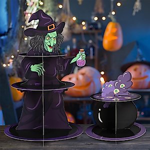 Halloween Cupcake Stand for 24 Cupcakes Witch and Poison Halloween Cupcake Decorations Cardboard Cupcake 3 Tier and 2 Tier Set Halloween Party Supplies. (Witch)