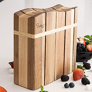 Oxford CHEF Wooden Kitchen Knife Block - Luxury Hand-Crafted Acacia Wood 8 Slot Storage Block. Can Hold 8 Knives Up To 9" Long. Non-Skid, Non-Scratch Rubber Feet