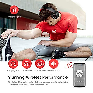 Viwind Bluetooth Wireless Headphones Over Ear with Mic, Foldable Noise Cancelling Headset for Travel Work TV PC Android Cellphone 【Hi-Fi Stereo &Comfortable Earpads】-Red