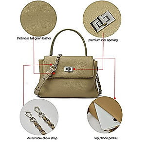 DORIS&JACKY Genuine Leather Top Handle Handbags Small Satchel Crossbody Purse With Lock Flap (3-Grey)