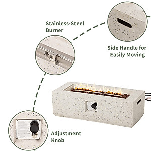 COSIEST Outdoor Propane Fire Pit Coffee Table, 42-inch x 13-inch Terrazzo Rectangle Base Patio Heater w 50,000 BTU Stainless Steel Burner, Free Lava Rocks and Rain Cover