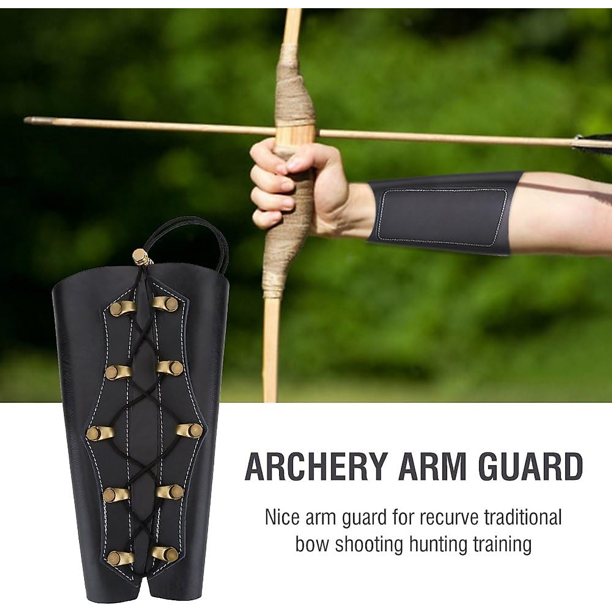 Tbest Leather Arm Guards Armguard for Archery Brown/Black Adult Youth Leather Protective Arm Guards Protector Wristband Costume for Recurve Bow Shooting Hunting, Adjustable