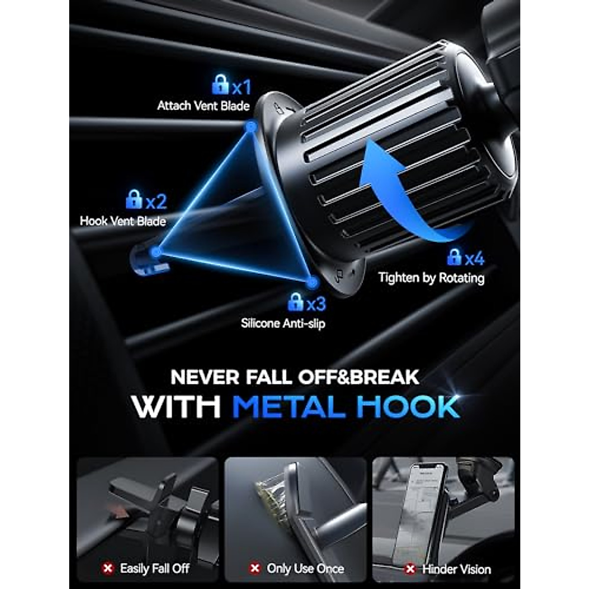 UPTOHIGH Magsafe Car Mount Charger, 15W Fast Charging LED Magnetic Wireless Car Charger, Air Vent Phone Holders for Your Car Magsafe Car Phone Holder for iPhone Samsung Galaxy, Google, Magsafe Case