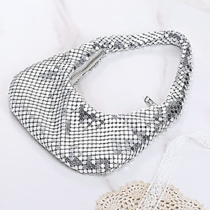 Rejollly Sequins Purse Sparkly Bling Hobo Handbag Under Arm Clutch Purse for Women Evening Bag for Prom Cocktail Party Wedding Silver