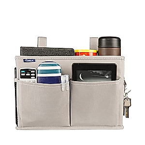 Surblue Bedside Caddy Hanging Bed Organizer Storage Bag Pocket for Bunk and Hospital Beds, College Dorm Rooms Baby Bed Rails, Camp 4 Pockets and 2 Hooks (Small, Gray)