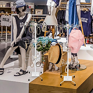 BBTO 2 Pcs Rotating Display Stand Jewelry Display Rack with Hooks Metal Earrings Stand for Vendors Necklace Bracelet Selling(White,28.35 x 11.81 Inch)