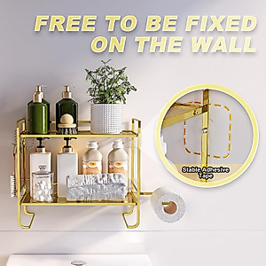 GAOKASE Over The Toilet Storage, 2-Tier Over Toilet Bathroom Organizer, Large Capacity, Acrylic Shelves, Thick Material, Rust-Resistant, Perfect for Over The Toilet Shelf, Gold