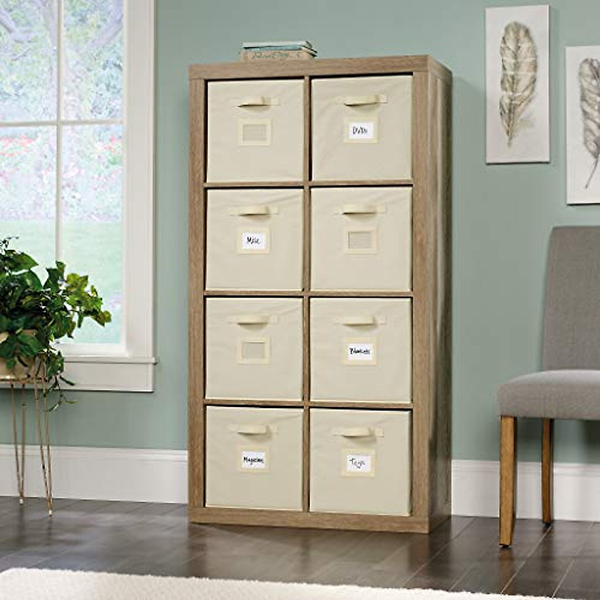 Sauder Stow-Away 8-Cube Organizer, L: 30.91" x W: 15.39" x H: 57.87", Lintel Oak Finish