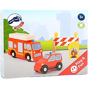 small foot wooden toys Firetruck 4 Piece playset compatable with All Common Wooden Trains & Toys Designed for Children Ages 3+, Multi (10905)