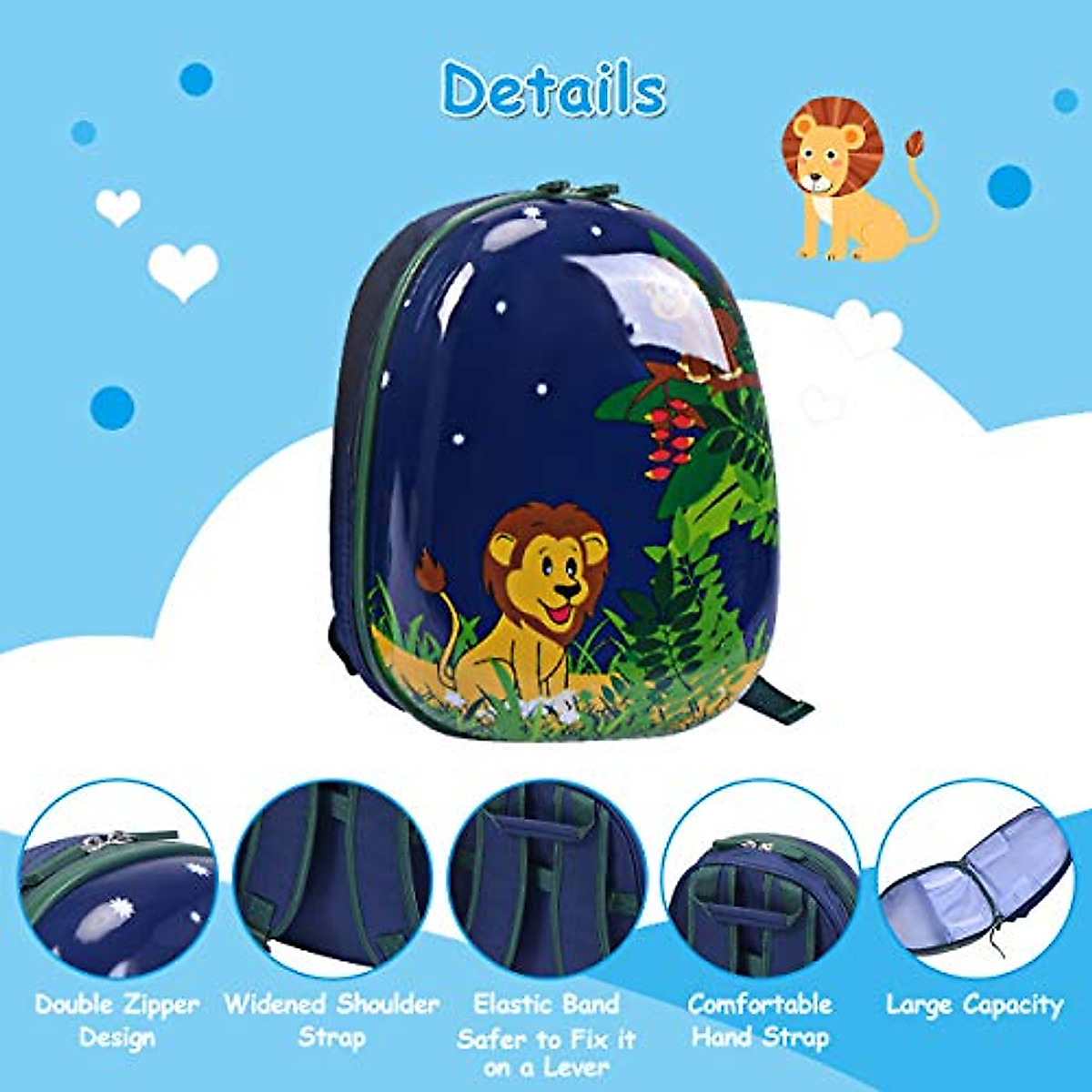 HONEY JOY Kids Luggage, 12" Toddler Backpack & 16" Travel Suitcase with Wheels, Lightweight Toddler Girls Suitcase, Durable ABS Hardshell, 2Pcs Carry On Luggage Set for Boys Girls(Elephant)