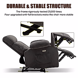 Consofa Power Recliner Chair with USB Port and Cup Holders, Faux Leather Electric Reclining Chair with Extended Footrest, Power Recliner with Soft Cushion and Back for Living Room (Grey, Recliner)