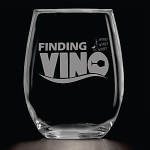 Finding Vino - 15 oz Finding Nemo Fish Wine Glass - Dishwasher Safe -Funny Gag Birthday or Christmas Present - Movie Themed Gifts - Great for long distance Best Friend or Mom - Dory Fan Gift - For Her