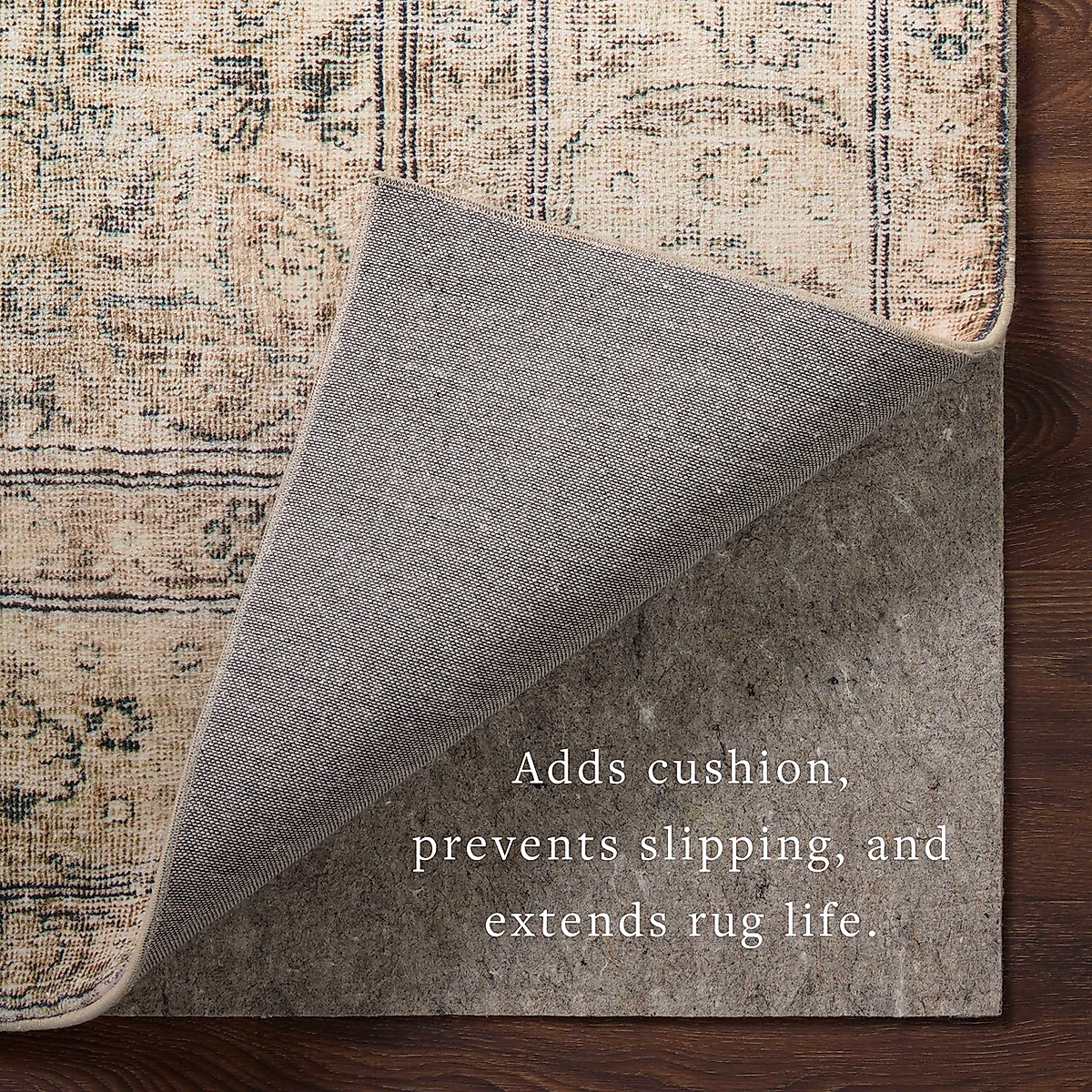 Loloi Loloi-Grip Rug Pad, FPAD2 Grey, 9'-0" x 12'-0", .13" Thick, Gray, 1/8 inch, Reversible, Soft, Cushion, Low Profile, Hardwood, Carpet, Tile, Vinyl, Linoleum, Multi Surface, Trim to fit, Rug Pad