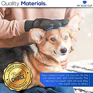 My Blue Cup Pet Grooming Gloves | Deshedding Tool | Suitable for Cats, Dogs & Bigger Animals | Comes in a Pair | Soft Silicone Tips | Easy to Use | Easy to Clean & Machine Washable
