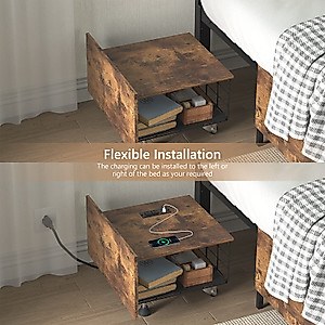 Meitewei Queen Bed Frame with 4 Storage Drawers and 2 Nightstands, Bed Frame with LED Headboard and Charging Station, Metal Platform Bed Frame, No Box Spring Needed, Vintage Brown