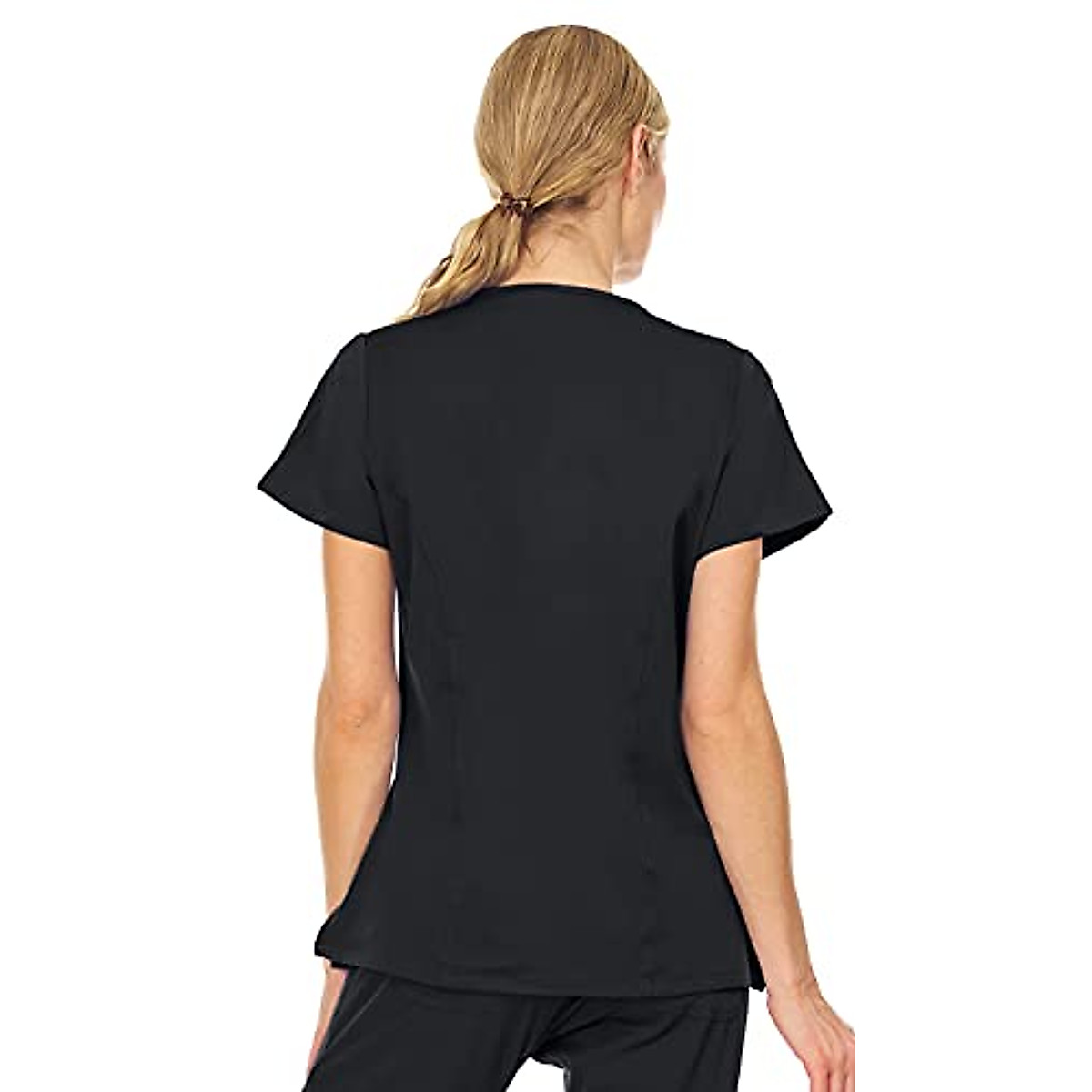Mini Marilyn Stretch V-Neck Three Pocket Scrub Top with 4-Way Stretch, Black, L