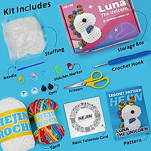 Crochet Kit for Beginners, Unicorn Crochet Kits for Kids and Adults Include Rainbow Yarn, Videos Tutorials, Eyes, and Crochet Hook - Crochet Animal Kit, Beginner Crochet Kit - Gift for Birthdays