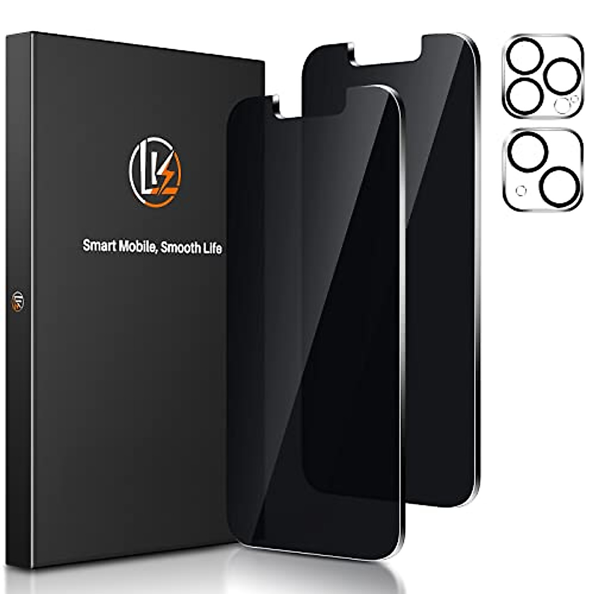 LK 2 Pack Privacy Screen Protector for iPhone 13 Pro Max/iPhone 14 Plus 6.7-inch, [Anti-Spy] 9H Tempered Glass Film, and 1 Pack Camera Lens Protector, Touch Sensitive, [Easy Frame Installation]