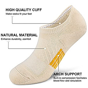 PAPLUS No Show Socks Womens 6 Pairs, Non Slip Cushioned Low Ankle Socks with Arch Support
