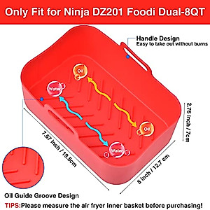 2-Pack Air Fryer Silicone Pot for 8 QT Ninja Foodi Dual DZ201,Reusable Rectangle Silicone Air Fryer Liners,Food Safe Air Fryer Basket Accessories with Heat Proof Gloves & Cleaning Brush