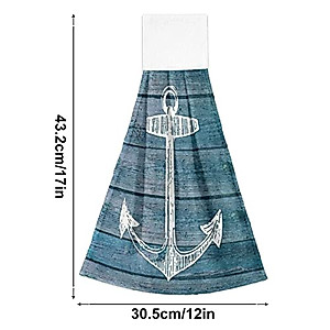 Giwawa Nautical Theme White Anchor Hanging Hand Towels Wooden Planks Towel for Bathroom Washcloth Absorbent Tie Towel Summer Design Kitchen Hand Towels with Hook & Loop Set of 2