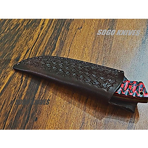 SOGO KNIVES Leather Knife Sheath For Belt, Slanted Sheath, Tooled Leather Sheath, Beautiful 8 TO 9 inches Hunting Knife fixed blade Leather Cover 100% Real Leather (BROWN)