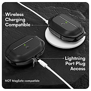 KeyBudz for AirPods Pro Case with Lock - Fully Waterproof AirPods Pro 2nd Generation Case Cover with Keychain, Rugged Tough Protection, Hard Shell and Carabiner for USB-C/Lightning Case (Carbon Black)