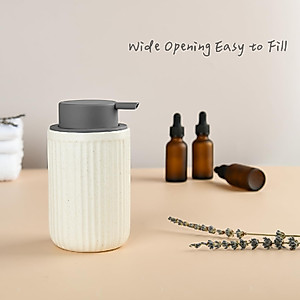 ABBI NIMO Beige Ceramic Foaming Soap Dispenser, Speckled Rippled 12 Oz Bottle with Gray Silicone Pump, Foam Dispenser for Kitchen or Bathroom, Speckled Beige