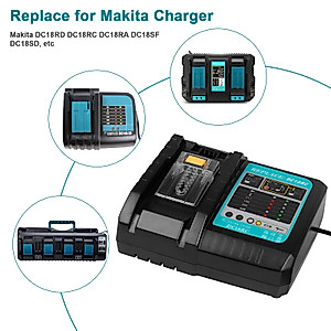DC18RC 18V Battery Super Fast Charger Replace for All Makita 14.4V-18V Lithium Battery BL1415 BL1430 BL1450 BL1440 DC18RD DC18RC DC18RA DC18SF DC18SD 194065-3 194066-1 DA340DRF BDF343 (Not Original)