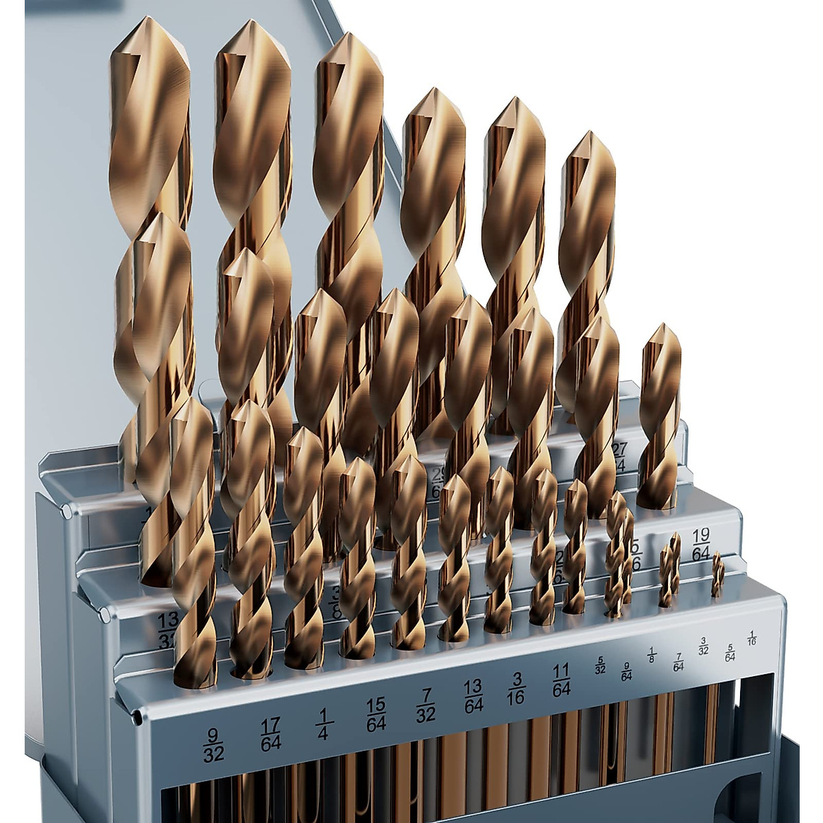 MACXCOIP Cobalt Drill Bit Set, 29Pcs M35 High Speed Steel Bits for Hardened Metals, Stainless Steel, Cast Iron and Wooden Plastics, with Metal Index Storage Box, 1/16"-1/2"