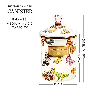 MacKenzie-Childs Butterfly Garden Canister with Lid, Decorative Food Canister, Medium, 1 Count (Pack of 1)