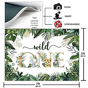 Avezano Safari Wild One Backdrop for Boy Jungle Animal First Birthday Party Photography Background Green Gold Wild One 1st Birthday Photoshoot Party Decorations Backdrop (7x5ft)