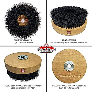 DETAIL DIRECT Carpet Shampoo Scrub Brush, 5'' Wood Block Brush for Rotary Buffers - Polishers