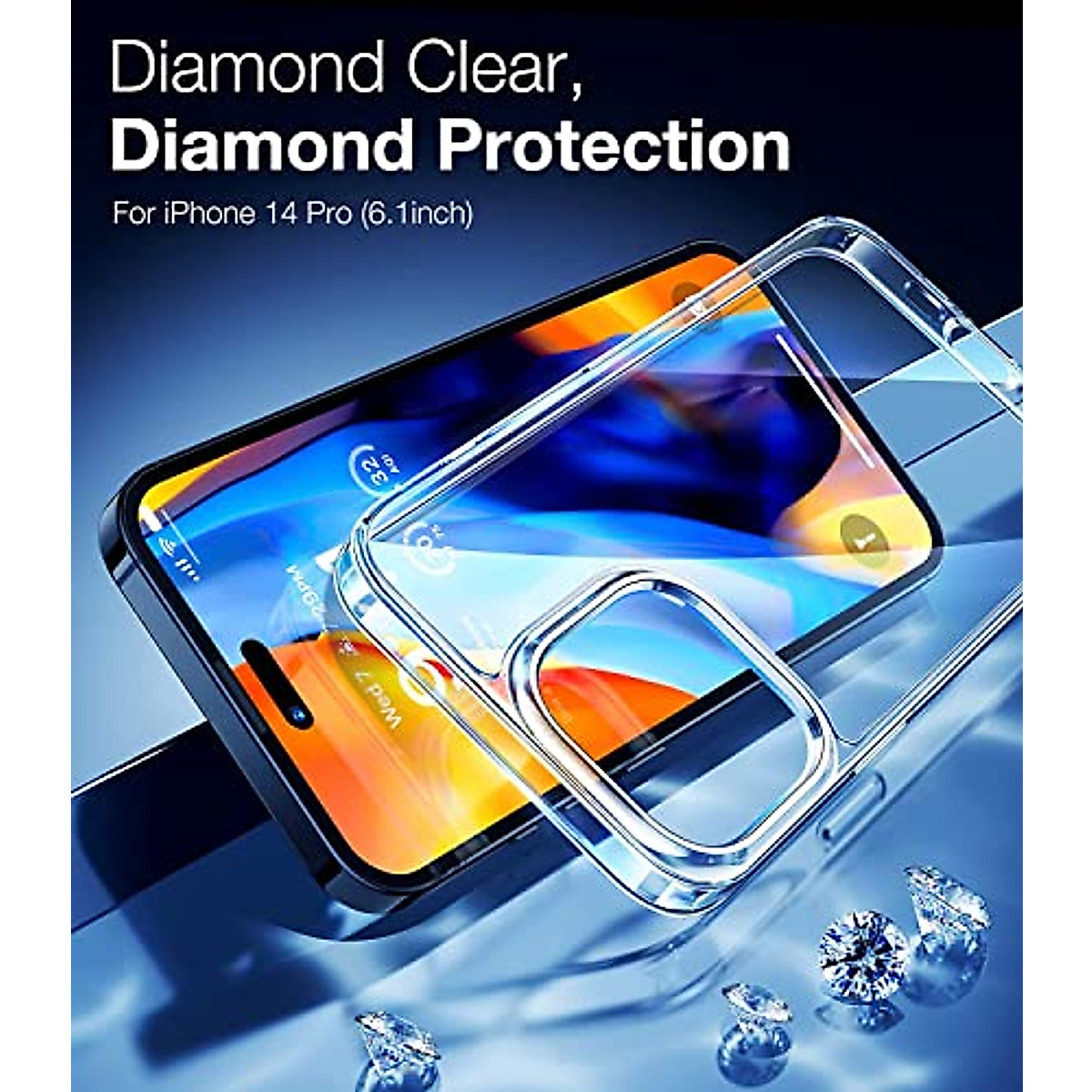 TORRAS Diamond Clear iPhone 14 Pro Case, 10FT Military Grade Drop Tested, Non-Yellowing, Shockproof Protective Hard Back Slim Thin Clear Case for iPhone 14 Pro Phone Case, 6.1 Inch, Clear