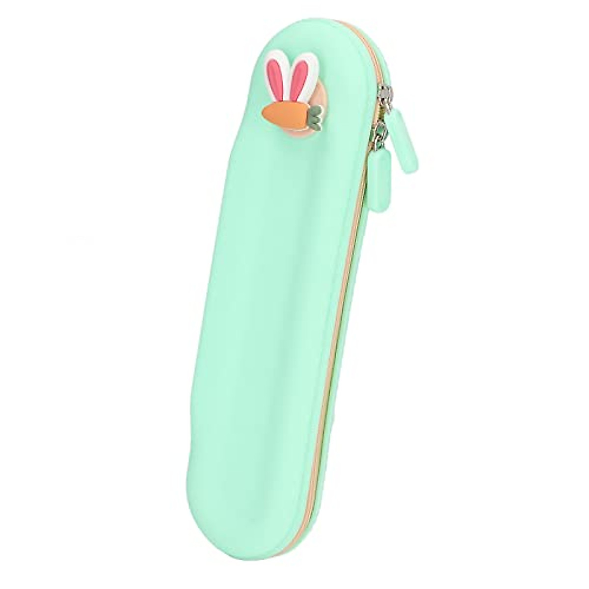 Silicone Pencil case Small Capacity Pure Color Narrow Stitching line Student Pencil case Organ Design for School Radish Rabbit and Radish House, Green