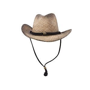 MG Tea Stained Raffia Straw Cowboy Hat - Tan with tint of black