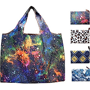 Aschar 4 Packs Reusable Grocery Bag Large Washable Fold Nylon Shopping Tote Bag (Mix)