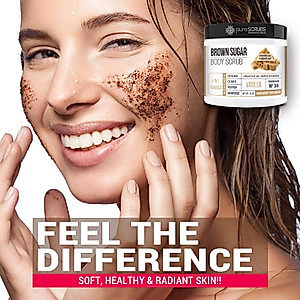 pureSCRUBS Premium Vanilla Brown Sugar Scrub | Face, Feet & Full Body Scrub | Large 16oz Jar Includes Wooden Spoon, Loofah & Mini Exfoliating Bar Soap