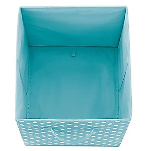 mDesign Soft Fabric Closet Storage Organizer Cube Bin Box, Handle - Storage for Baby Child/Kids Room, Nursery, Toy Room, Furniture Units, Shelf - 12.75" high - Turquoise Blue/White Polka Dots