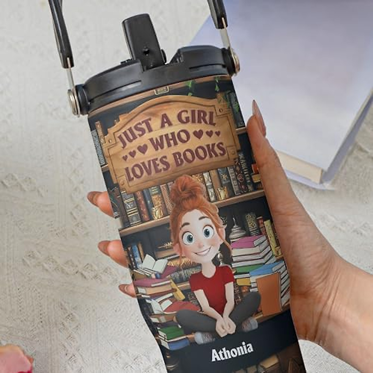 Cipustar Just A Girl Who Loves Books Personalized 30oz Tumbler With Handle, Daughter Gift For Birthday, Book Lover Gifts