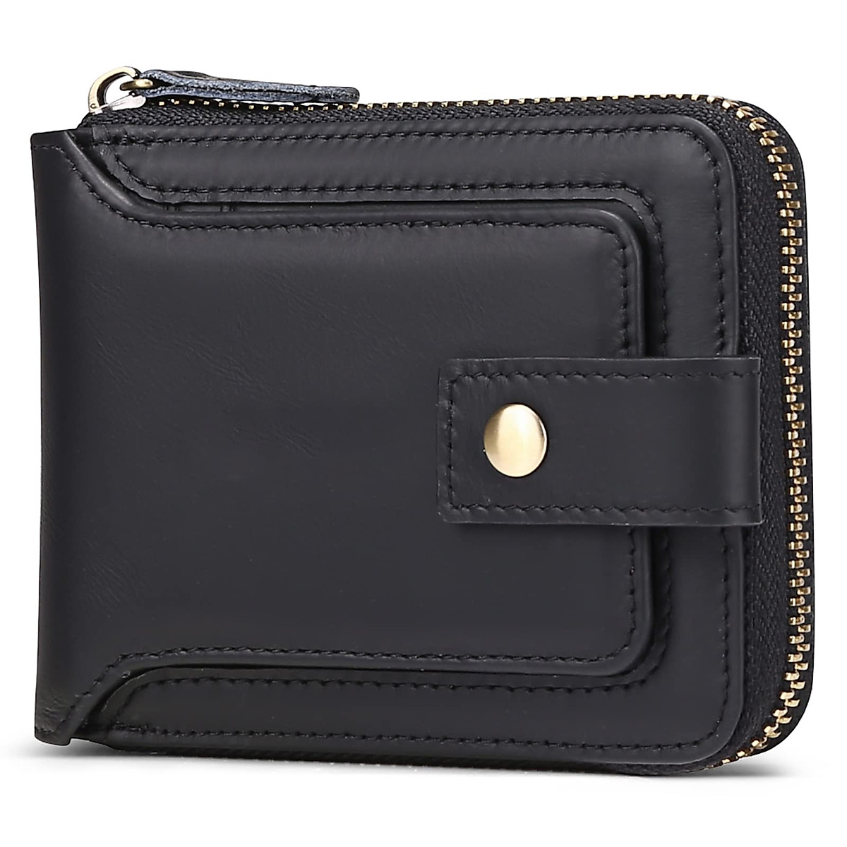 GOIACII Genuine Leather Wallet for Men RFID Blocking Men Wallet with Zipper Coin Pocket ID Window