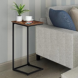 Nandae C Shaped Side Table Set of 2, End Table Sofa Snack Table Tray Side Table Bedside Table with Metal Frame for Laptop,Sofa Couch, Bed Living Room Bedroom, Rustic Brown
