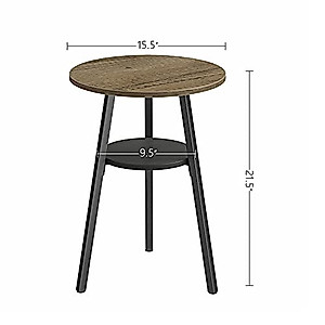 CubiCubi Round End Table, Side Table with Wooden Shelves, 2-Tier Rustic Vintage Table for Living Room Bedroom, Metal Frames and Wooden Boards, Greige