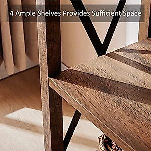 AMERLIFE 4-Tier Bookshelf, Tall Industrial Book Shelf, Rustic Wood & Metal X Frame Farmhouse Bookcase & Bookshelves for Living Room, Bedroom, Barn Wood