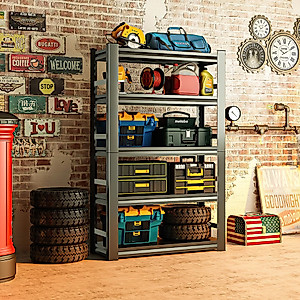 63" H|32" W All-Metal Garage Shelving Unit and Storage-Easy Assembly Shelves|Heavy-Duty Adjustable Shelf 5 Tier Rack|Waterproof Rust-Resistant Storage Shelves for Industrial Warehouse Basement