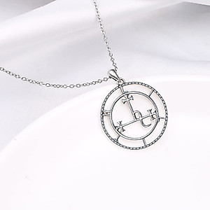 Ladytree Sigil of Lilith Necklace S925 Sterling Silver Vintage Oxidized Sigil of Lilith Pendant Necklace Gifts for Women Rolo Chain 18+2 inches