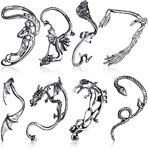 8 Pcs Punk Earrings Dragon Ear Cuff Vintage Retro Snake Bat Crow Ear Climber Earrings Gothic Ear Clip Wrap for Women Men Party Dress