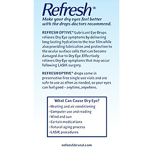 Refresh Optive Lubricant Eye Drops, Preservative-Free, 0.01 Fl Oz Single-Use Containers, 60 Count